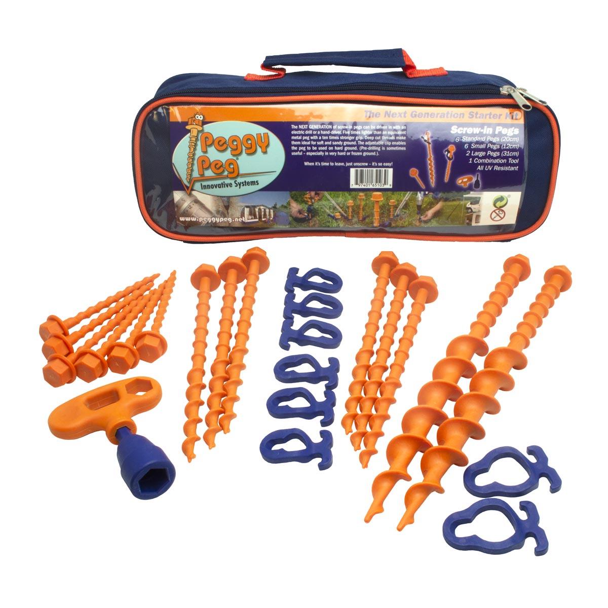 Peggy Peg Specialty Tie-Down Stakes, Tools, and Connectors Sample Kit